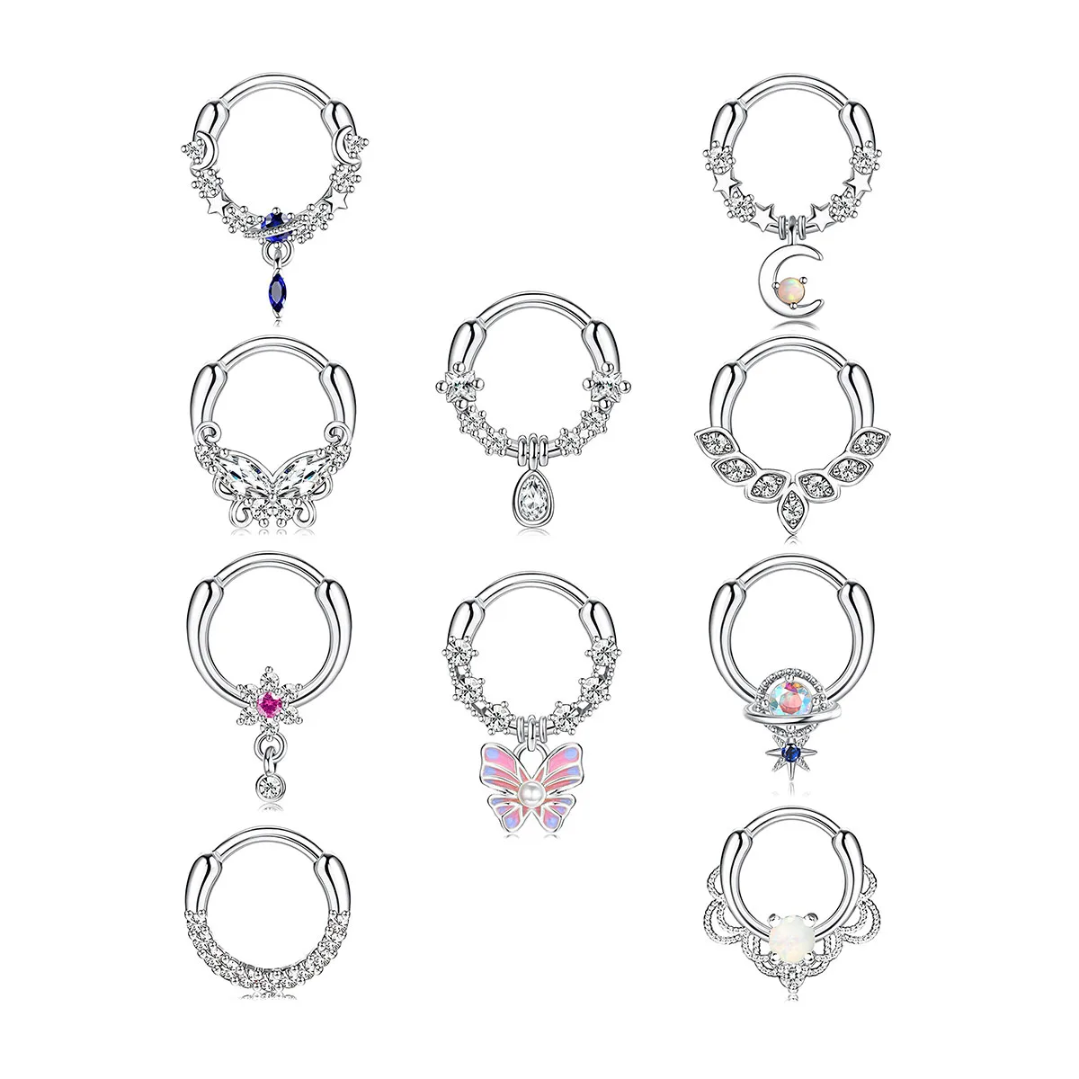 10Pcs-16G-septum-ring-Teardrop-Blue-Planet-septum-ring-piercing-nose ...