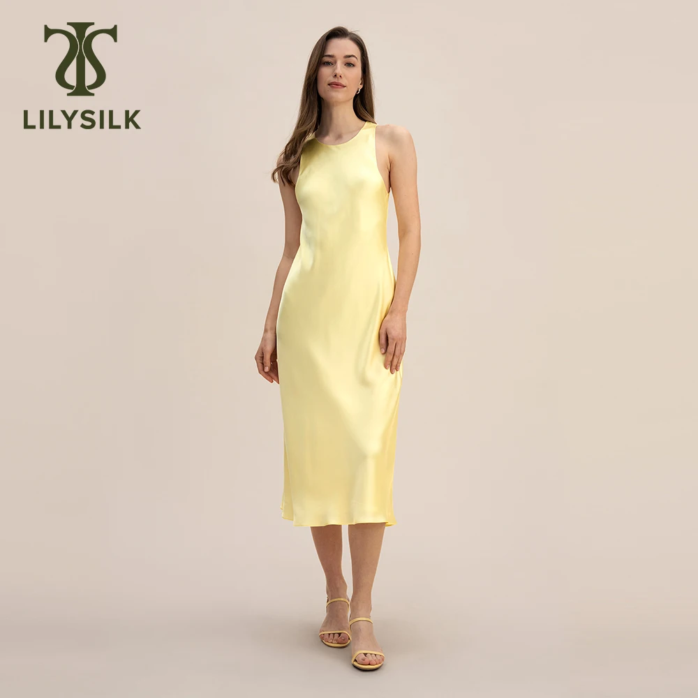 LILYSILK-Vestido-De-Seda-Undryed-para-As-Mulheres-2023-New-22-Momme-Golden-Cocoon-Crewneck ...