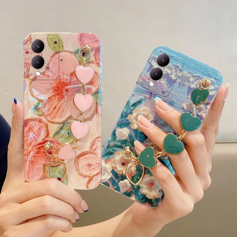 Capa-TPU-macia-com-pulseira-de-cora-o-elegante-pintura-strass-flor ...