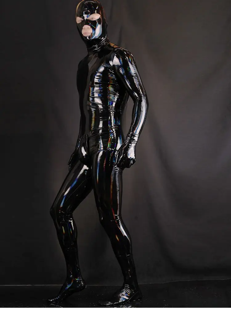 M-4XL-Laser-Color-Wet-Look-PVC-Catsuit-Long-Sleeve-Shiny-PU-Leather ...