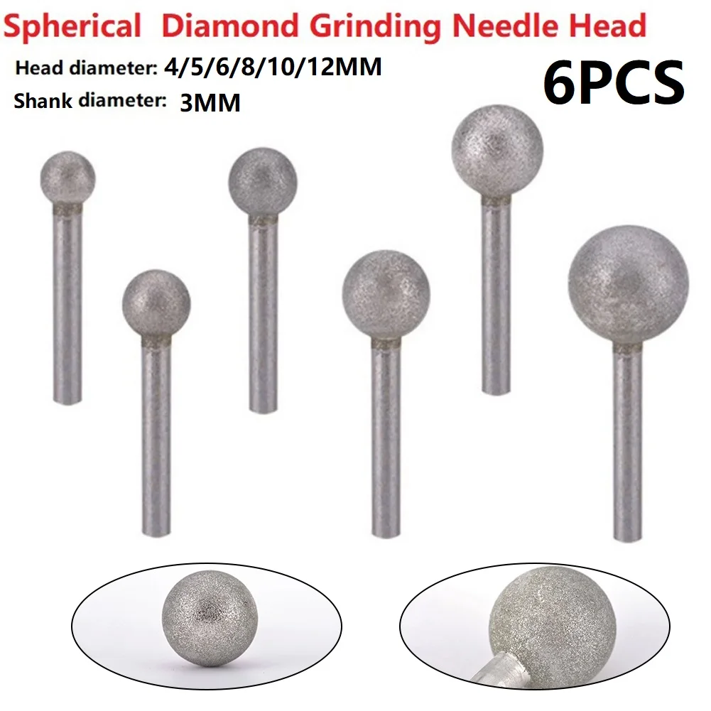6PCS Grinding Needle Head Emery Round Ball Burr Drill Bit For Carving ...