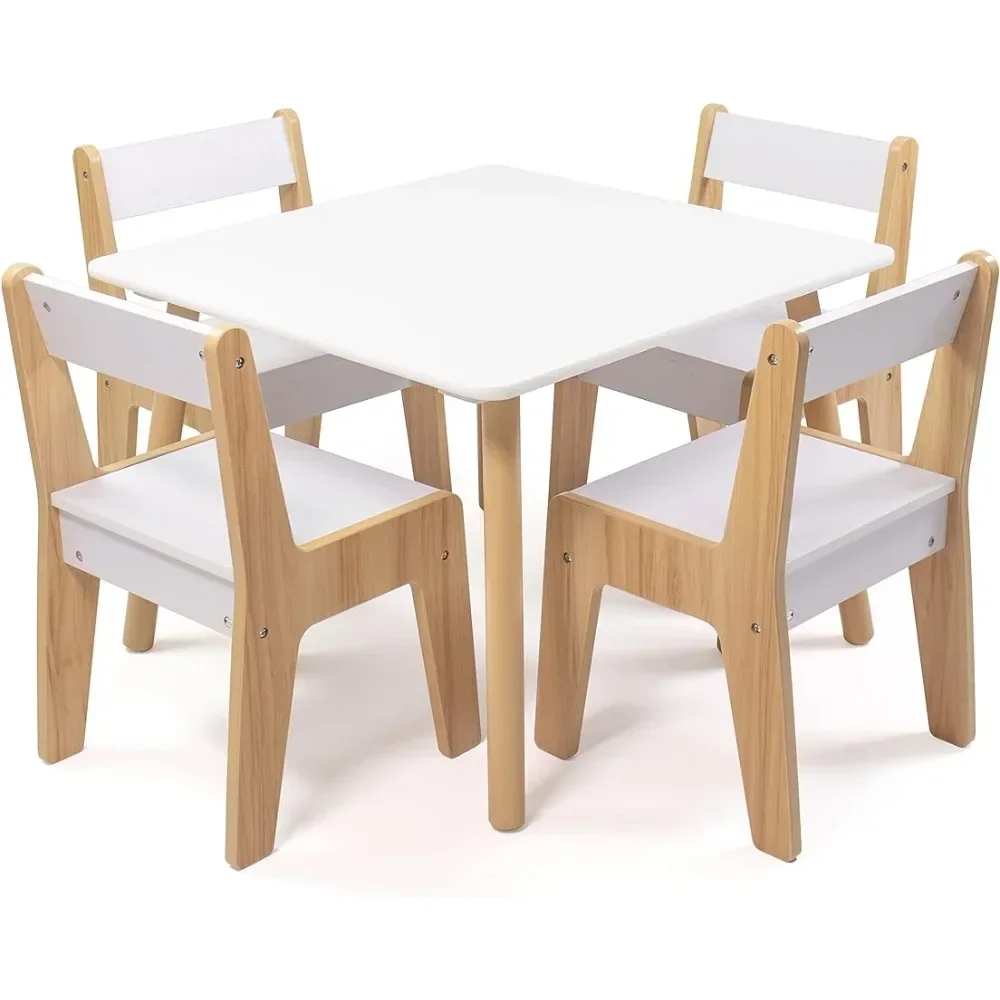 White-Natural-Modern-Wood-Kids-Table-and-4-Chairs-Set-Freight-Free ...
