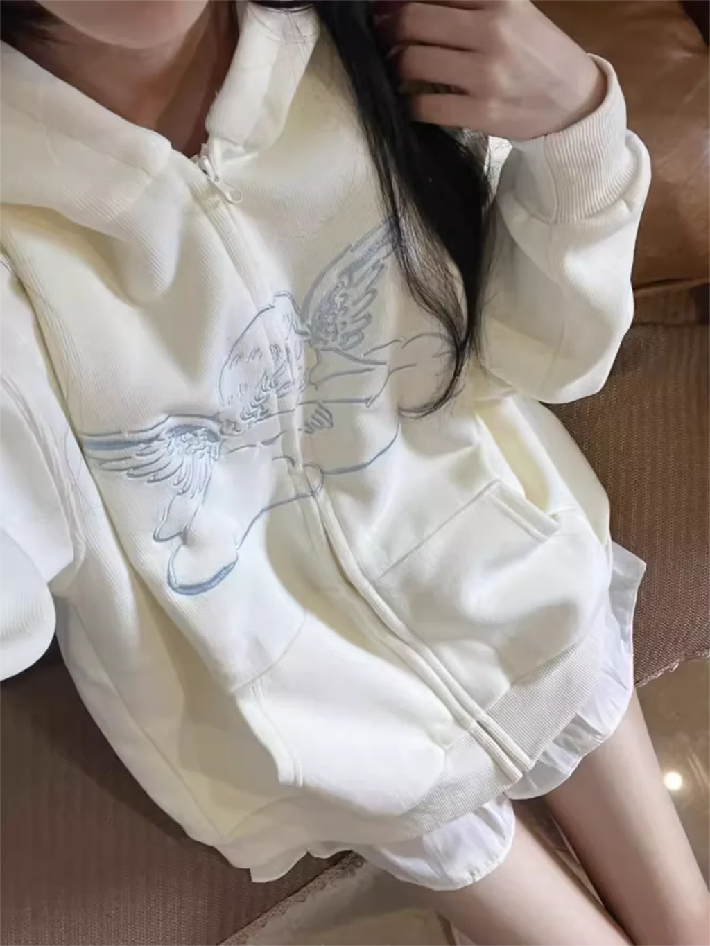 Sudadera-con-capucha-con-bordado-de-ngel-para-mujer-su-ter-de-manga ...
