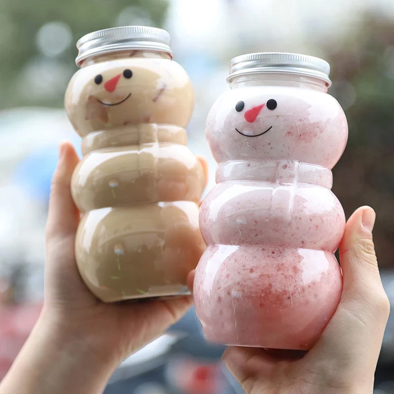 1-2-5-10PCS-500ML-Christmas-Snowman-Milk-Juice-Tea-Bottles-Xmas-Drink ...