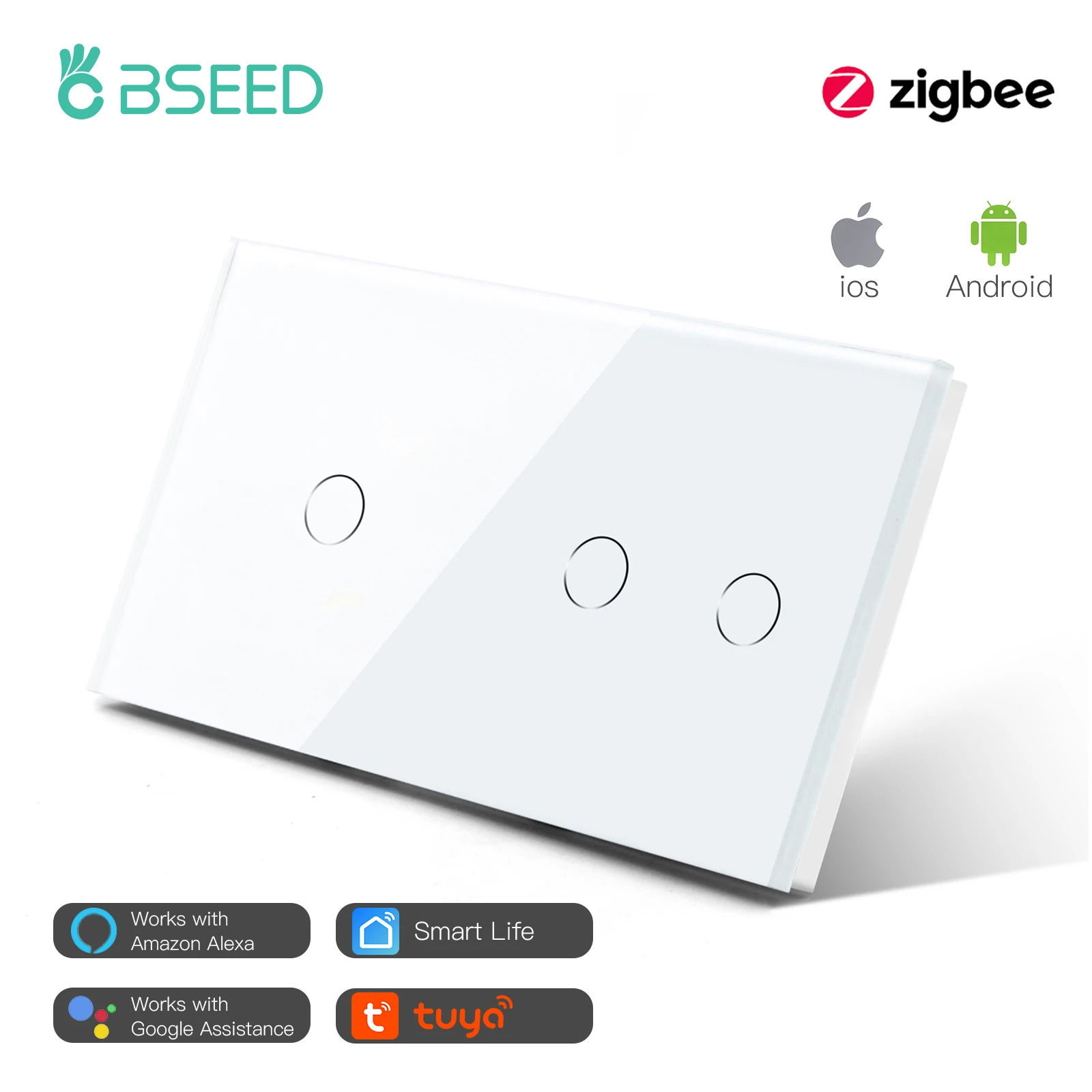 BSEED Zigbee Touch Switches 3Gang 1Way Wireless Smart Wall Switches ...