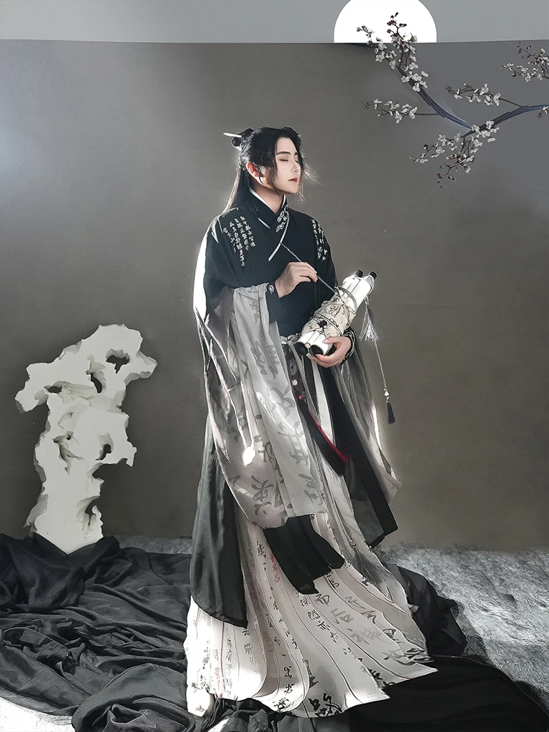 Large Size 3XL Hanfu Dress Men Chinese Ancient Black Hanfu Male Scholar ...