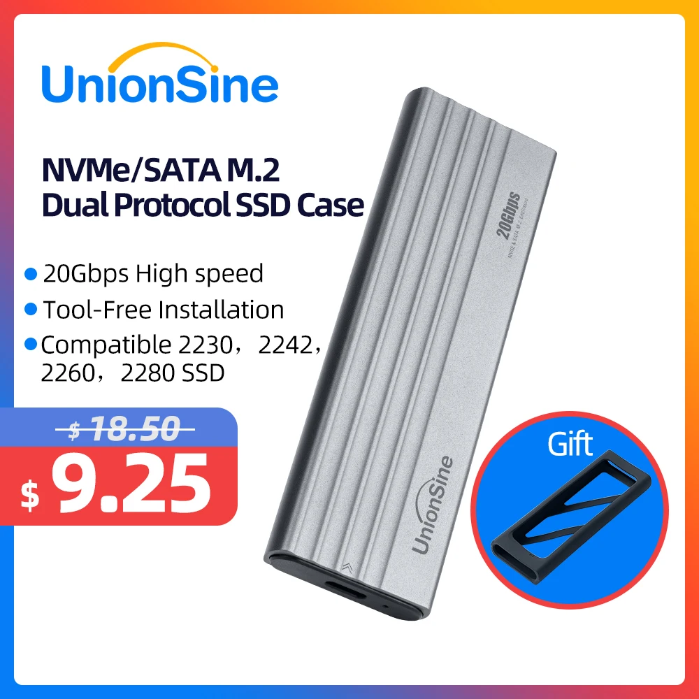 Unionsine-SSD-Case-M-2-SSD-Enclosure-Adapter-20Gbps-USB-3-2-Gen2-USB-C ...