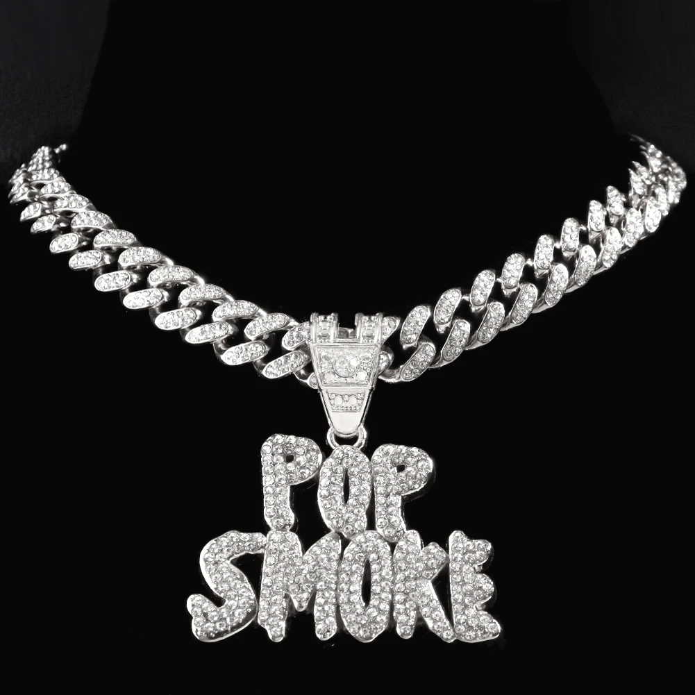 Bling-Iced-Out-Rhinestone-Letter-Pendant-Necklace-For-Men-Women-Hip-Hop ...