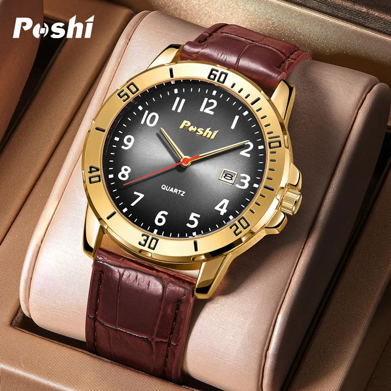 POSHI-Simple-Man-Quartz-Watch-Luxury-Leather-Strap-with-Date-Men-s ...