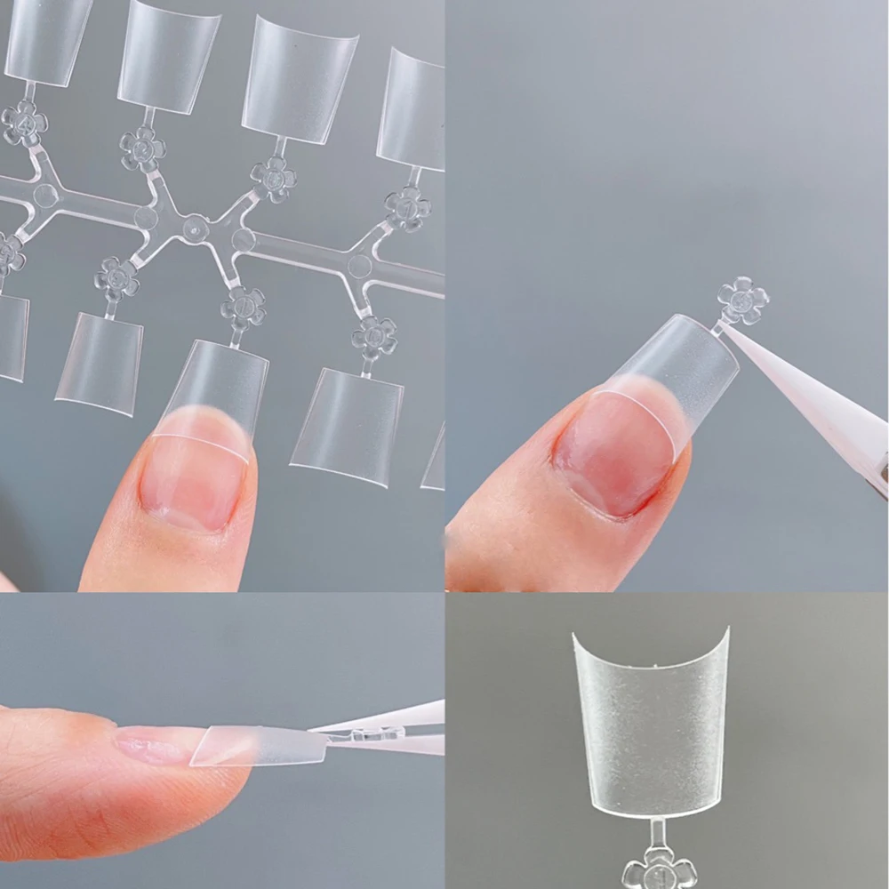 60pcs French Short Nail Tips Artificial Fake Half Cover Coffin Shape ...