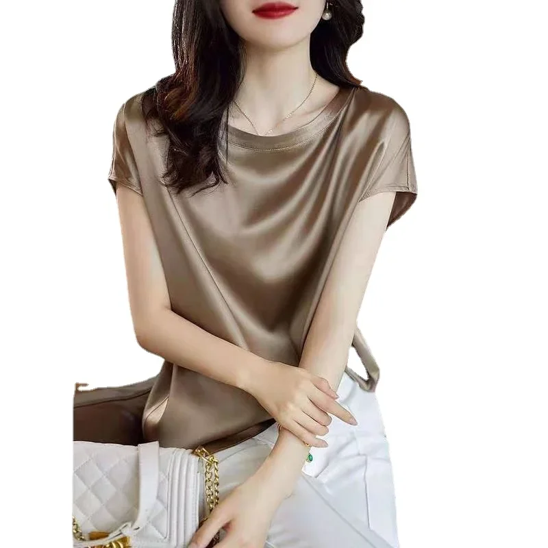 Summer-Women-Short-Sleeve-Silk-Satin-Blouse-Elegant-Office-OL-Tops ...