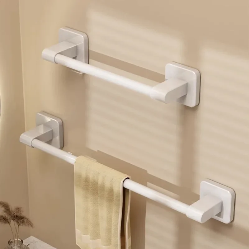 White Towel Rack Punch-Free Bathroom Wall-Mounted Bathroom Toilet Towel ...