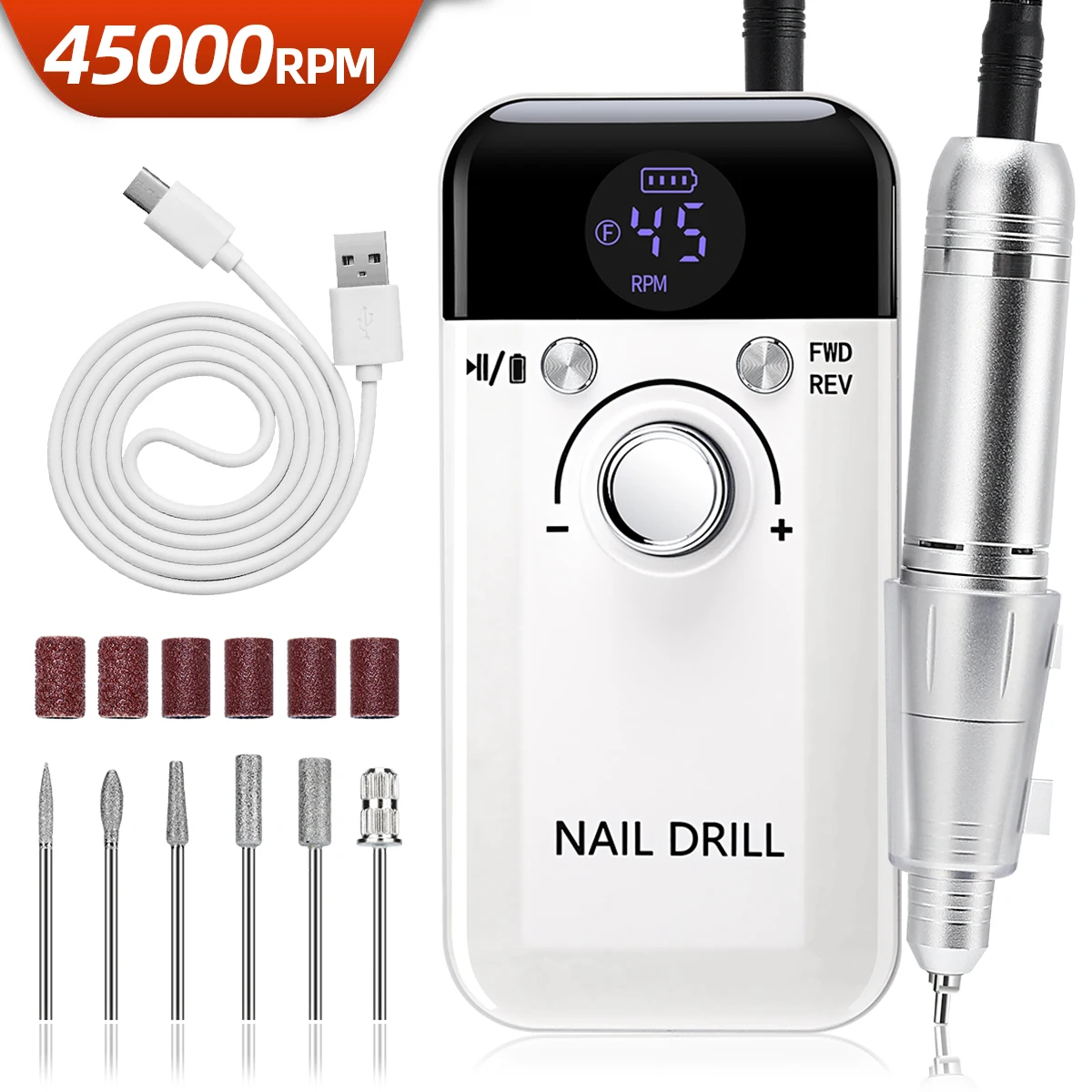 Professional-Nail-Drill-Machine-Set-45000RPM-Rechargeable-Portable-Electric-Nail-File-for ...