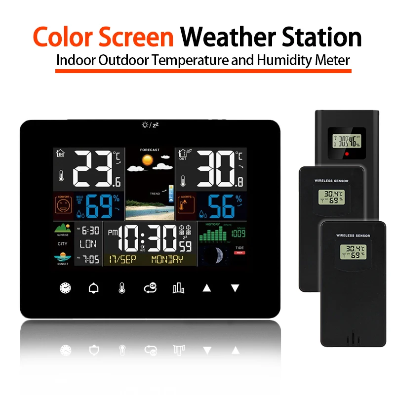 Touch Color Screen Weather Station Indoor Outdoor Temperature and ...