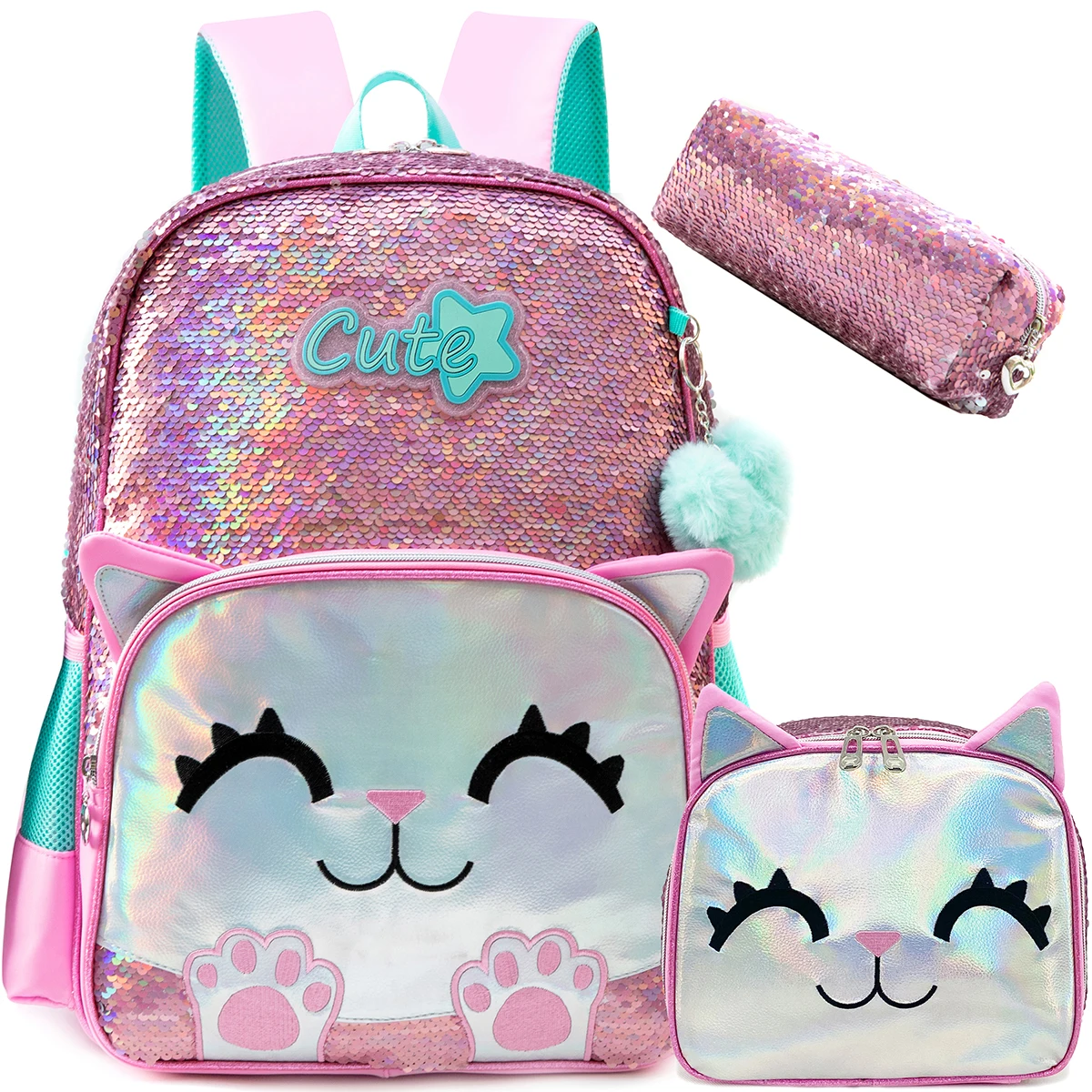 3PCS-Cute-Animal-Backpack-for-Girls-PU-Leather-Bookbag-for-Elementary ...