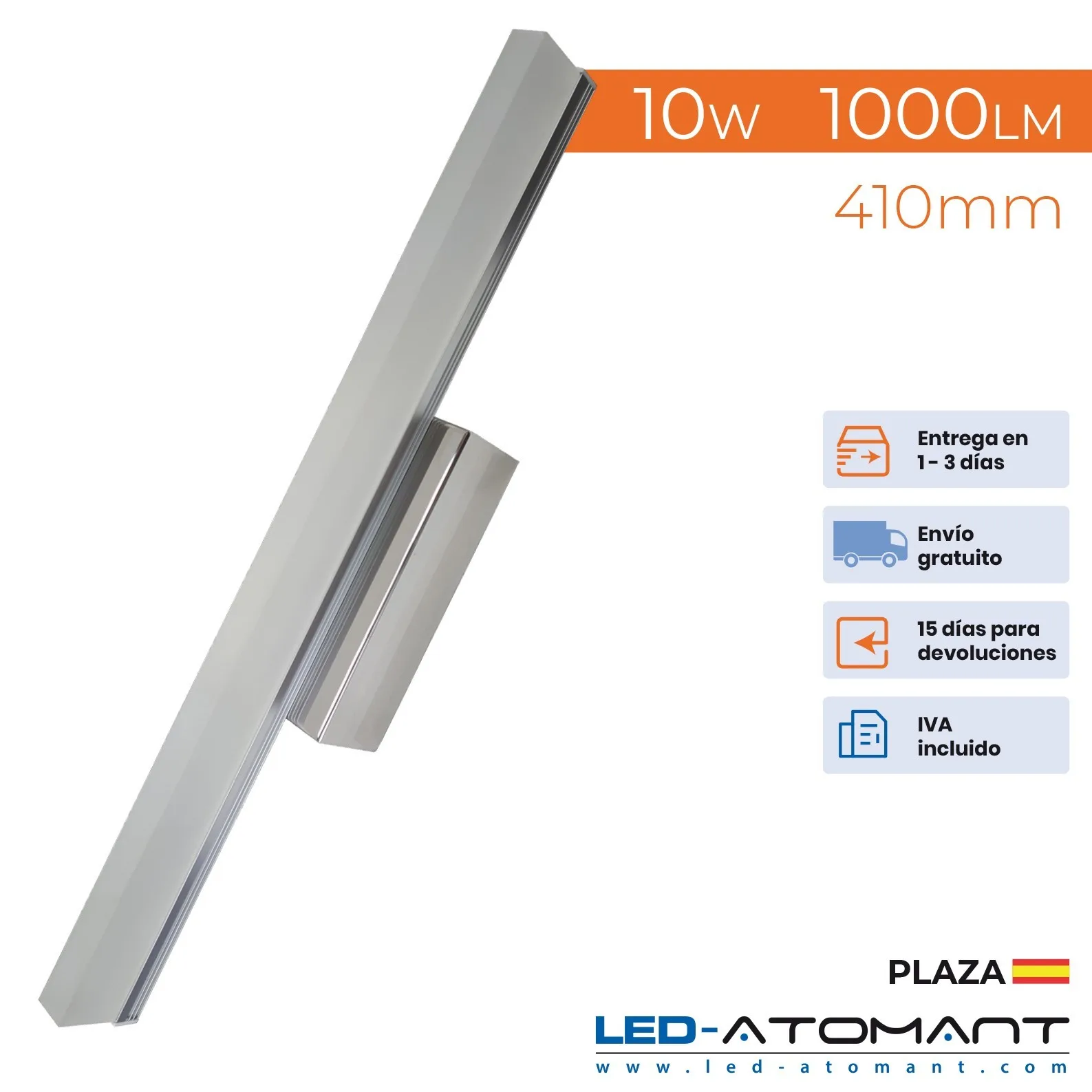 LED ATOMANT® Aplique LED para baño cromado 40cm. Color blanco frio ...