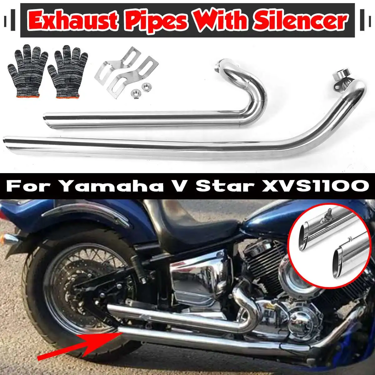 Motorcycles Exhaust Pipe with Removable Silence for Yamaha V Star ...