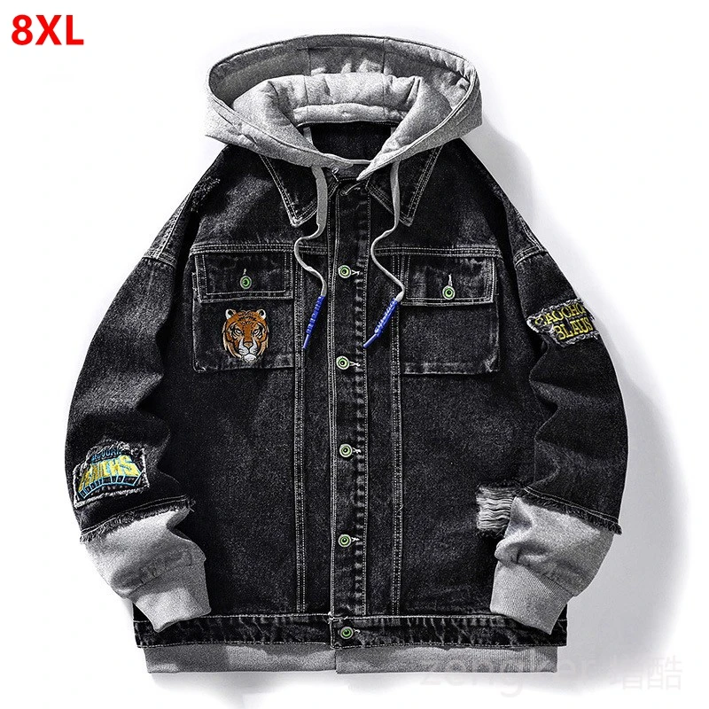 8XL 7XL denim jacket men's spring and autumn blue embroidery jacket men ...