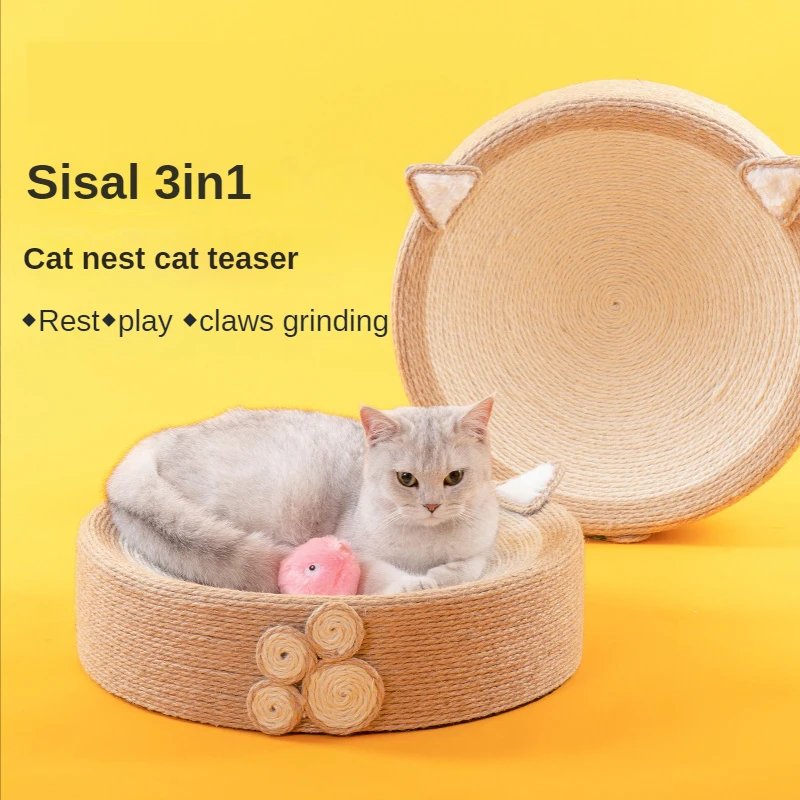 Round Cat Scratcher Pad Sisal Weave Cats Scratching Board 2 In 1 Cat ...