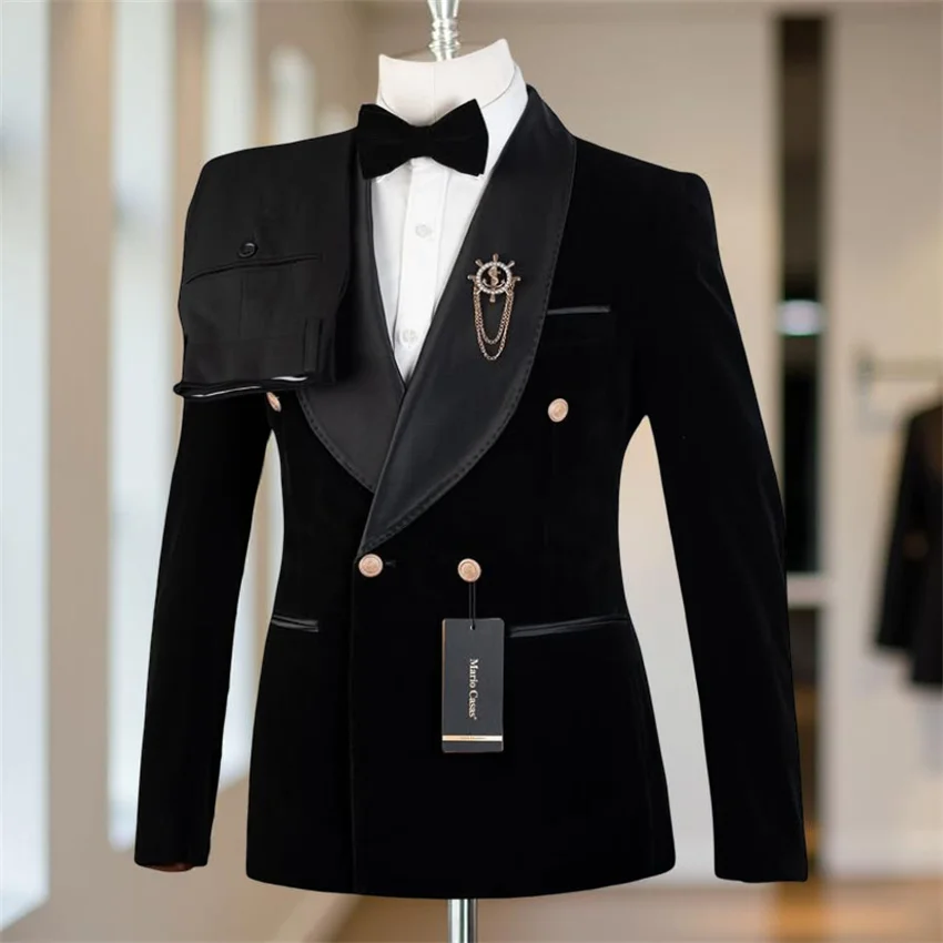 Velvet Formal Men Suits for Prom Wedding Double Breasted Groom Tuxedo 2 ...