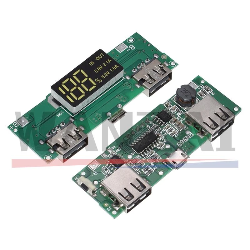 Led Dual Usb 5v 2.4a Micro/type-c Usb Mobile Power Bank 18650 Charging ...