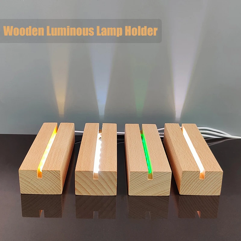 15CM LED Wood Display Base Rectangle USB Light Stand for Crystal Glass ...