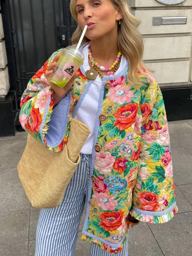 Coat-Women-Winter-Jacket-Flower-Quilted-Jacket-Round-Neck-CasualFemale ...