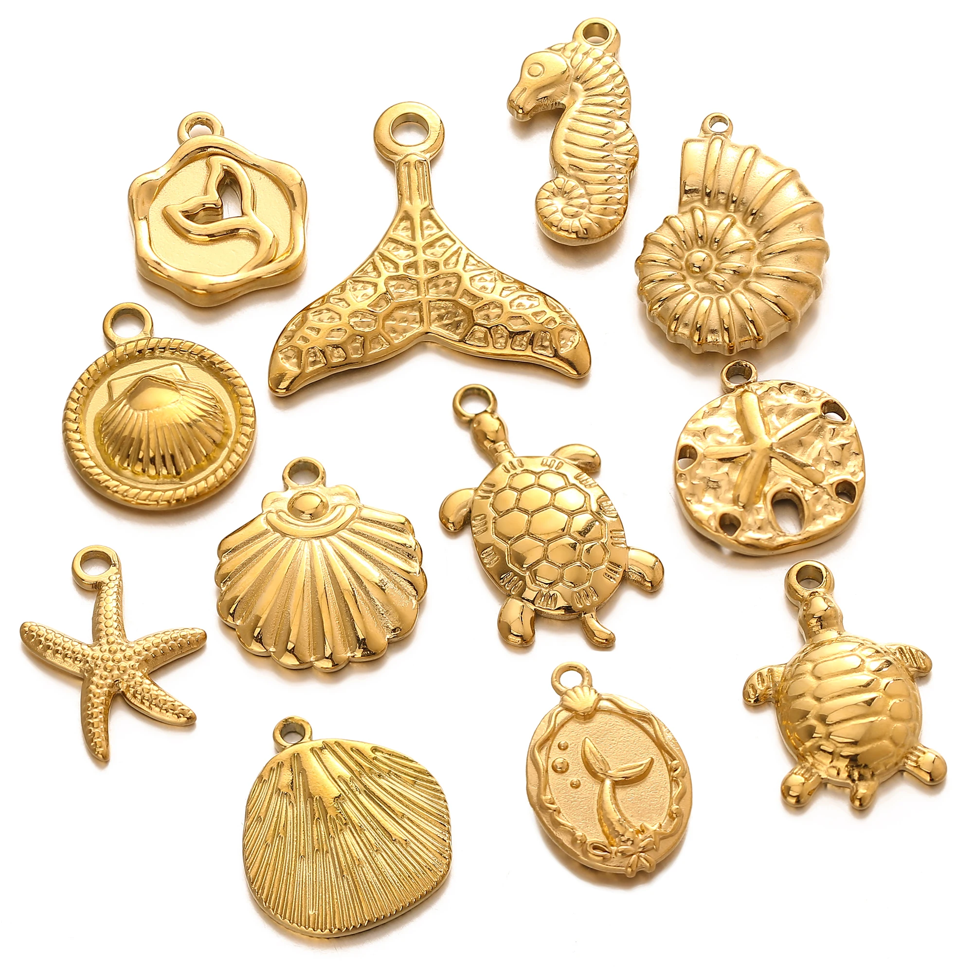 3PC-Blue-Ocean-Animal-Shell-Turtle-Conch-Starfish-Fish-Tail-Charms ...