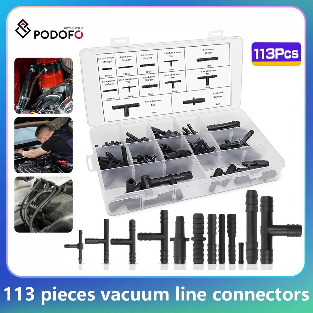 Podofo 113PCs Vacuum Pipe Vacuum Connector Assortment Vacuum Line ...