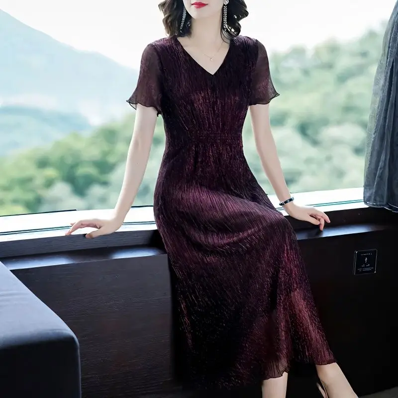 Women's Clothing V-neck Dignified Intellectual Temperament Short Sleeve ...