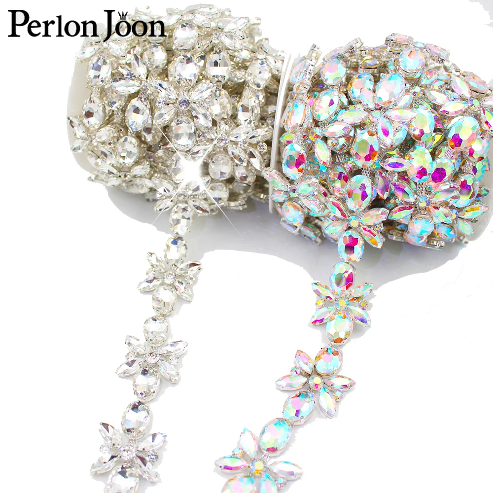 1 야드 불가사리 모양 대형 유리 AB 컬러 크리스탈 체인 라인석 트림, 의류 가방 장식 액세서리 ML168