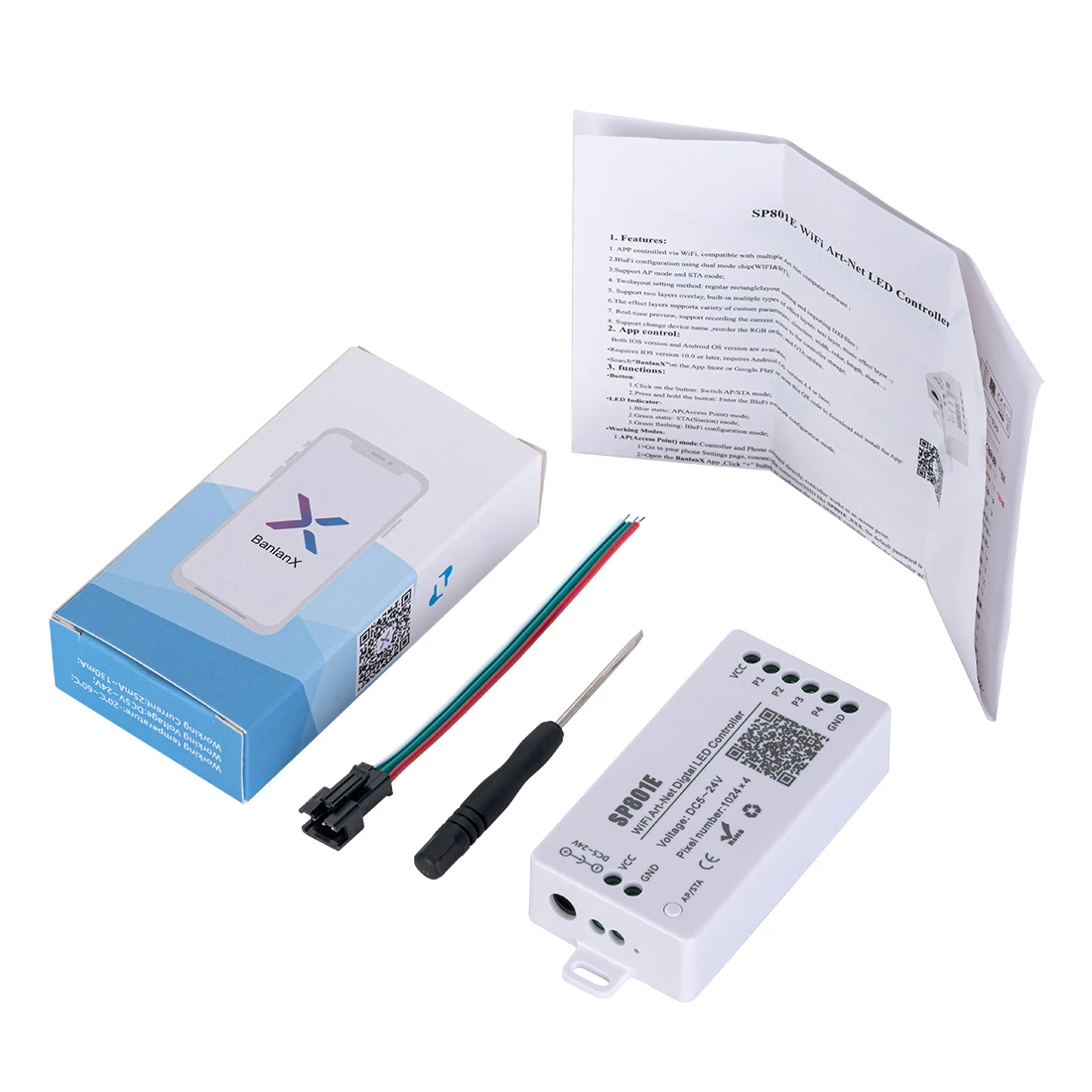 SP801E WiFi Art Net LED Controller for LED Matrix Panel Module LED Light Strip iOS/Android App ...