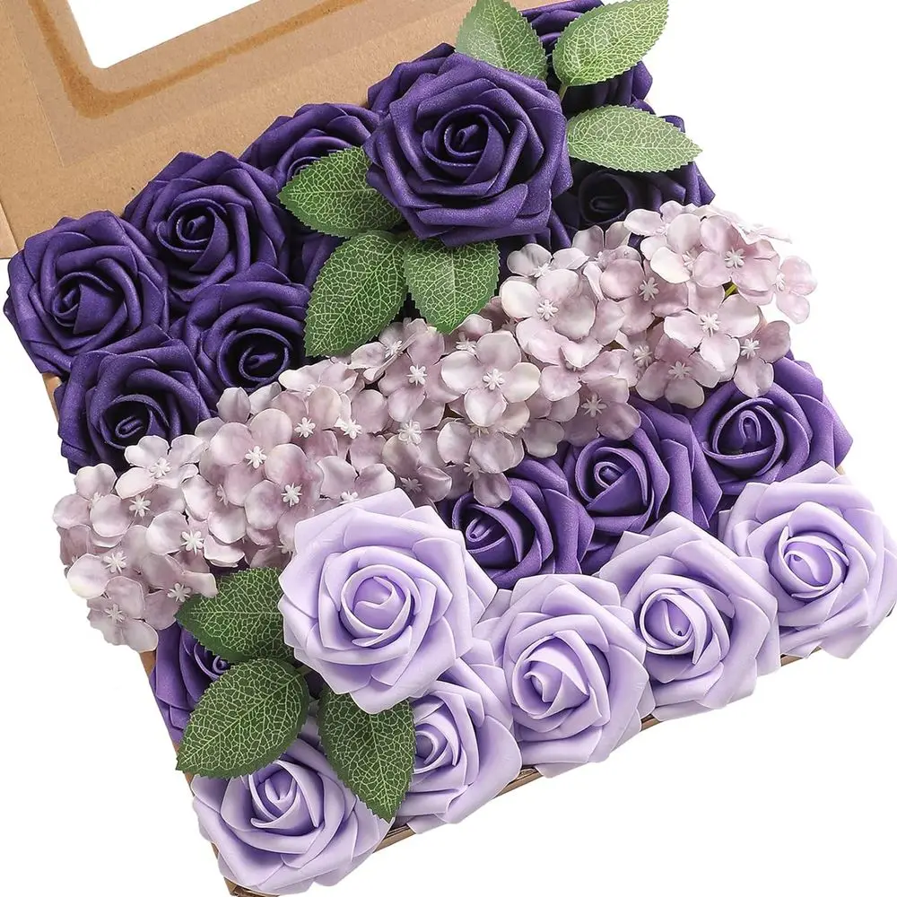 Purple-Artificial-Rose-Flowers-PE-Fake-Flower-for-Home-Room-Decor ...