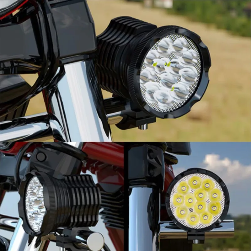 12 Chips Auxiliary LED Headlight For Motorcycle Spotlights 12-80V Long ...