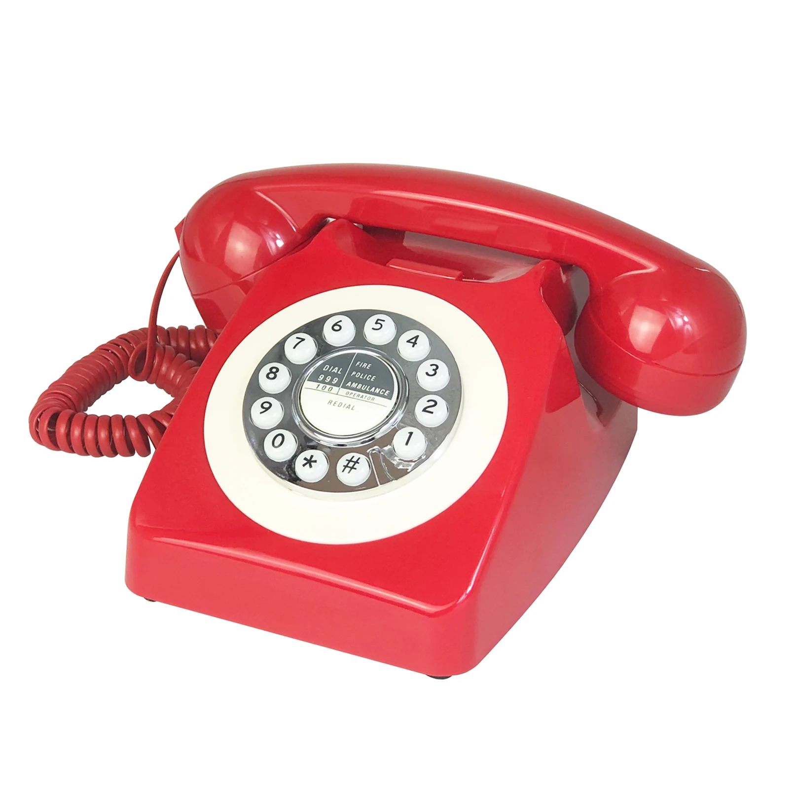 Telefone retrô vermelho com fio para escritório doméstico, telefone ...