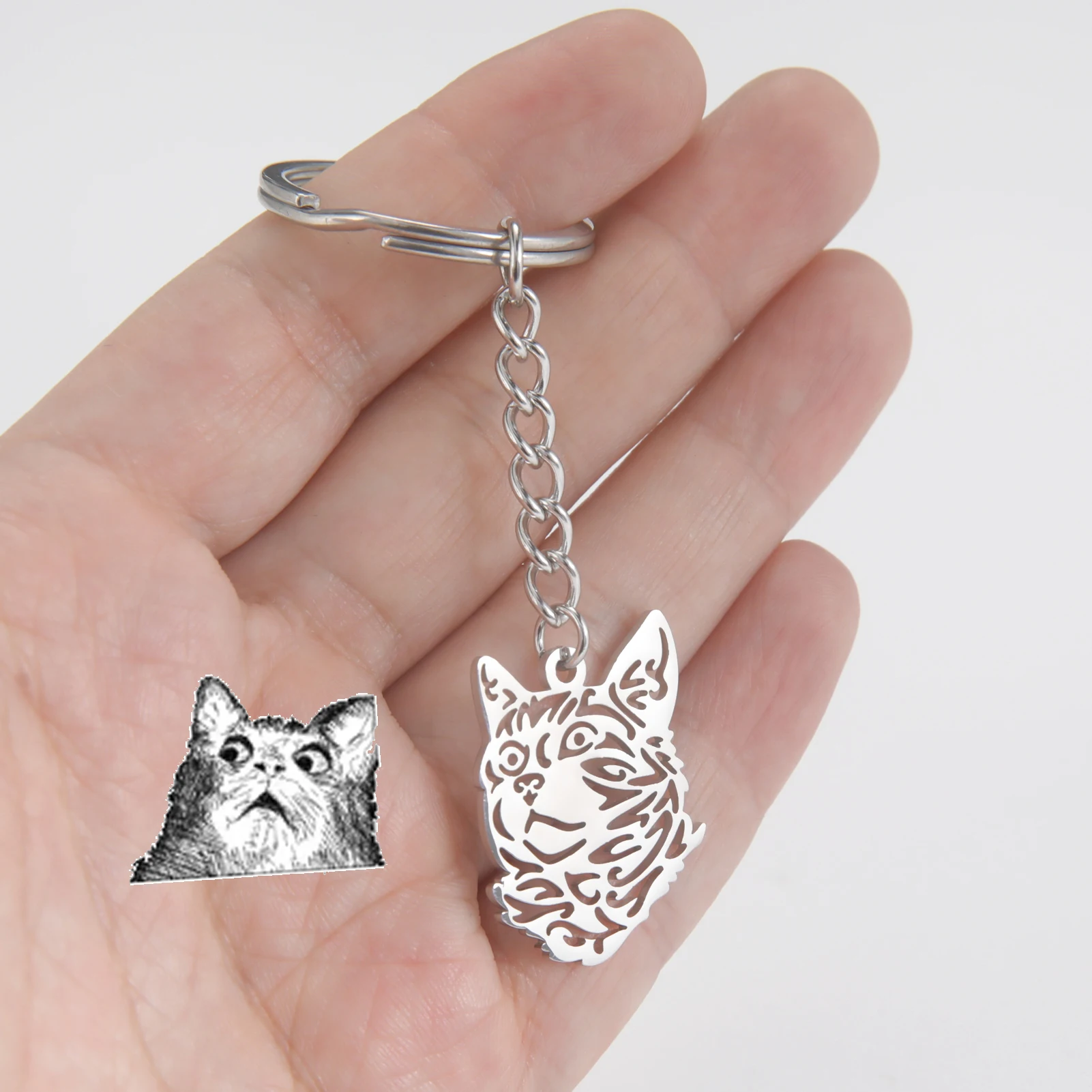 Unift-Cutout-Surprised-Cat-Keychain-Stainless-Steel-Trinket-Keyring ...