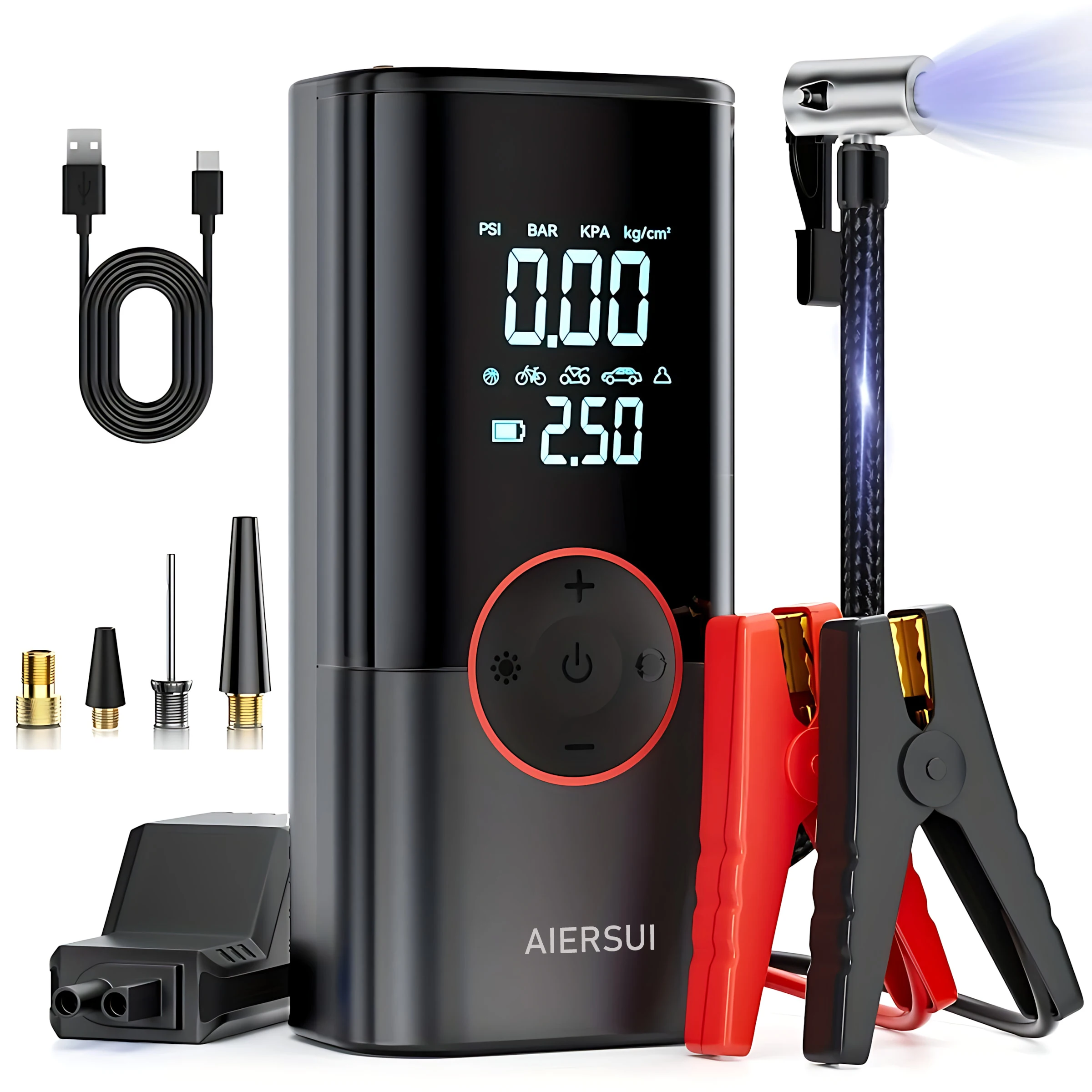 Portable Car Jump Starter With Air Compressor, 3000A Peak(7.5L Gas, 6 ...