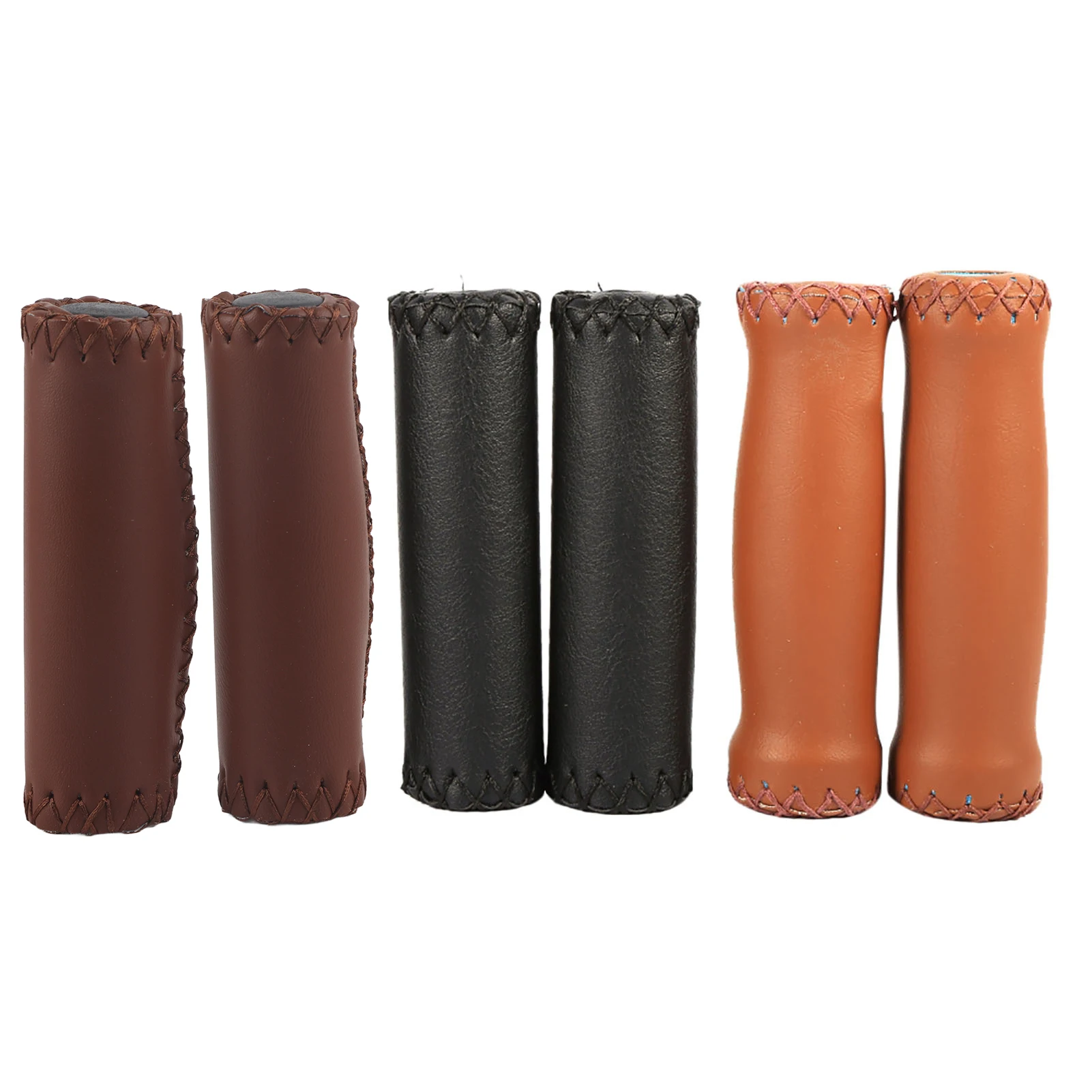 1 Pair Cycle Leather Handlebar Grip Bike Handle Bar End Grips Mountain ...