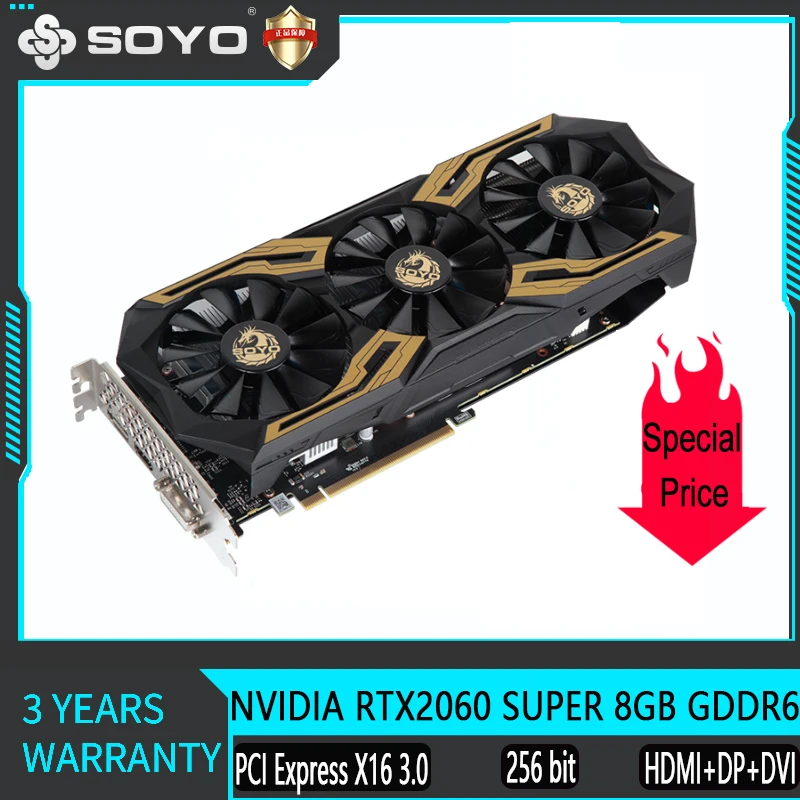 Soyo nvidia geforce rtx 3,0 super gddr6 8g grafikkarte pcie x 16 256bit ...