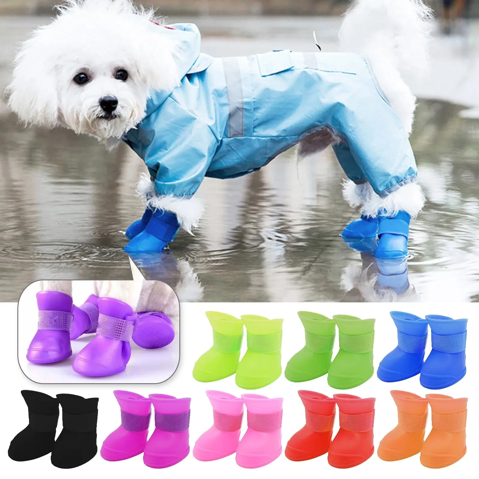 4PCS-Waterproof-Dog-Rain-Shoes-Winter-Boots-for-Small-Dog-Rubber-Dog ...