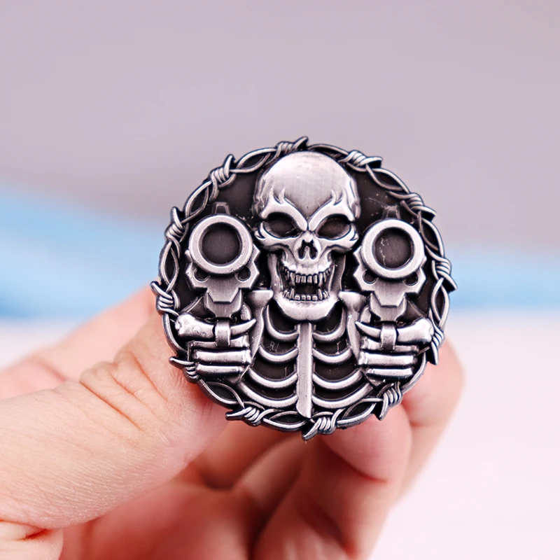 Skull-With-Two-Guns-Pistols-Enamel-Pin-PUNK-Skeleton-Brooches ...