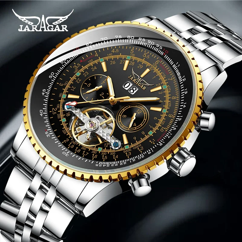 2024 Jaragar Top Brand Golden Bezel Scale Dial Design Stainless Steel ...