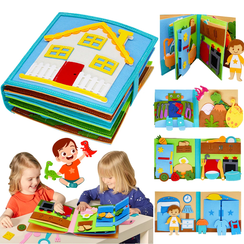 Montessori-Busy-Book-DIY-Felt-Quiet-Book-3D-Activities-Cloth-Story-Book ...