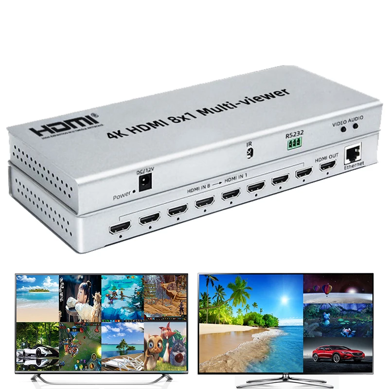 4K HDMI 8x1 Multi viewer Switcher 8 In 1 Out Seamless Switch 4x1 Quad ...