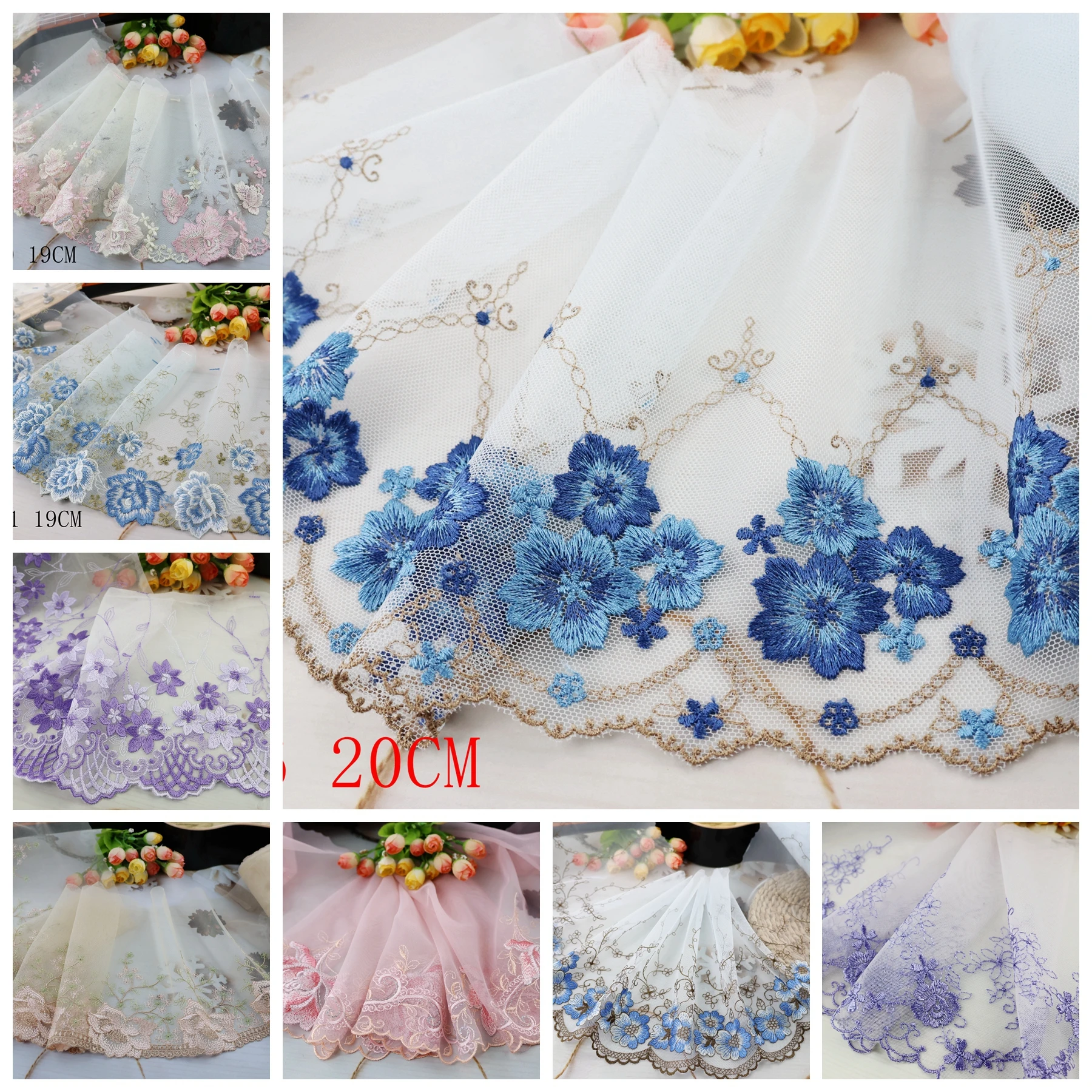 Wholesale Lot 1 Yards Delicate Embroidered flower Pink/Purple/Red/White ...