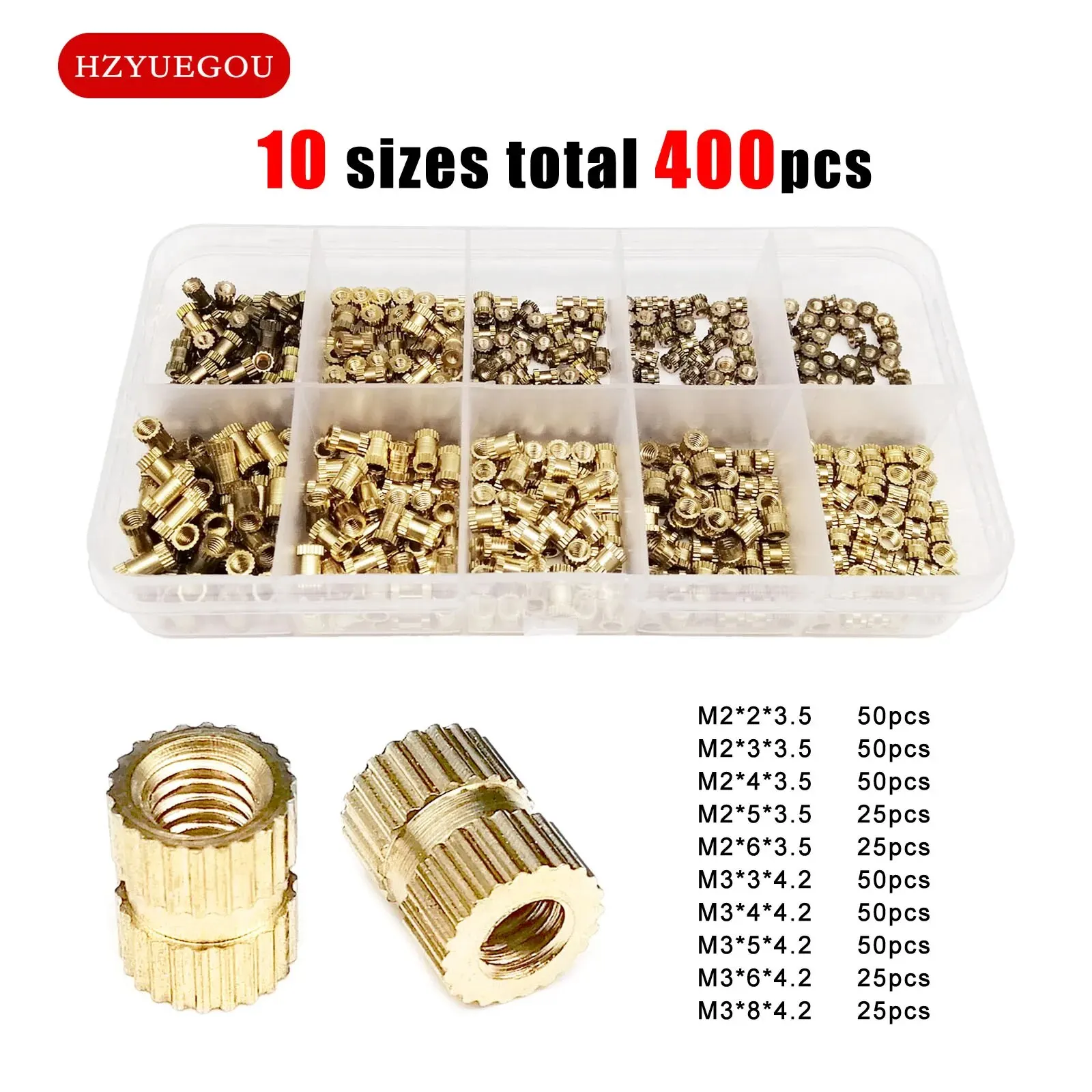 1-Box-Total-400pcs-Injection-Molding-Knurl-Insert-Nut-Embedded-Nutsert ...