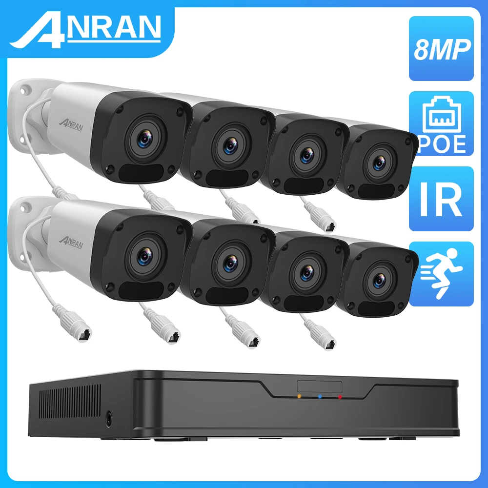 ANRAN 4K 8MP 8CH PoE Surveillance Camera System NVR Recorder H.265 Outdoor Kit IR Night Vision ...