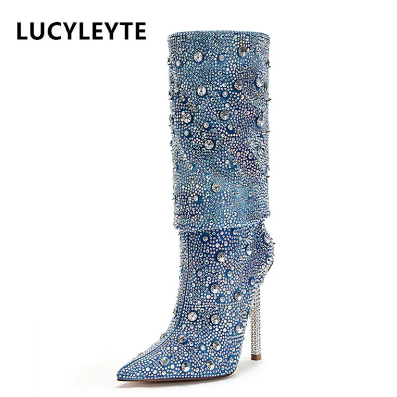 Botas hasta la rodilla para mujer, botines de tacón alto, puntiagudos ...