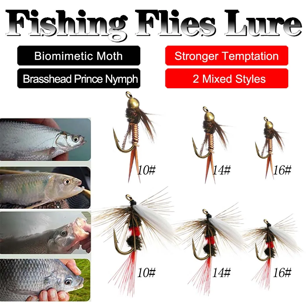 6Pcs/Box Fishing Artificial Insect Bait Brasshead Prince Nymph&Royal ...