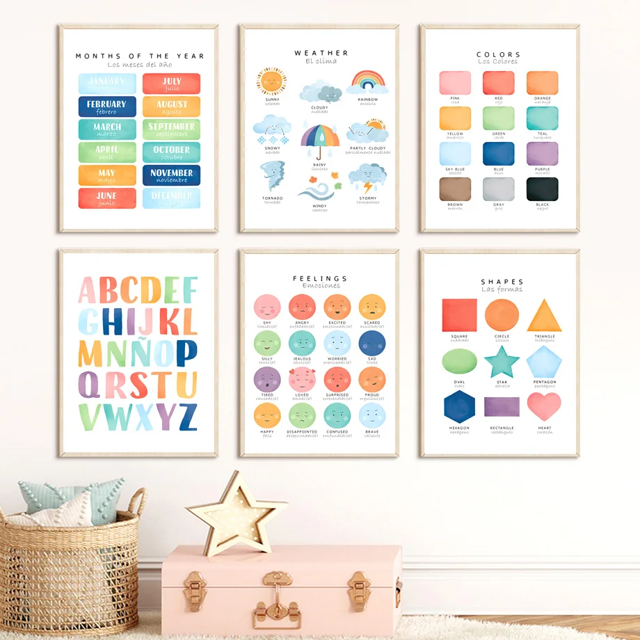 Bilingual-Spanish-Educational-Learning-Posters-Alphabet-Color-Prints ...